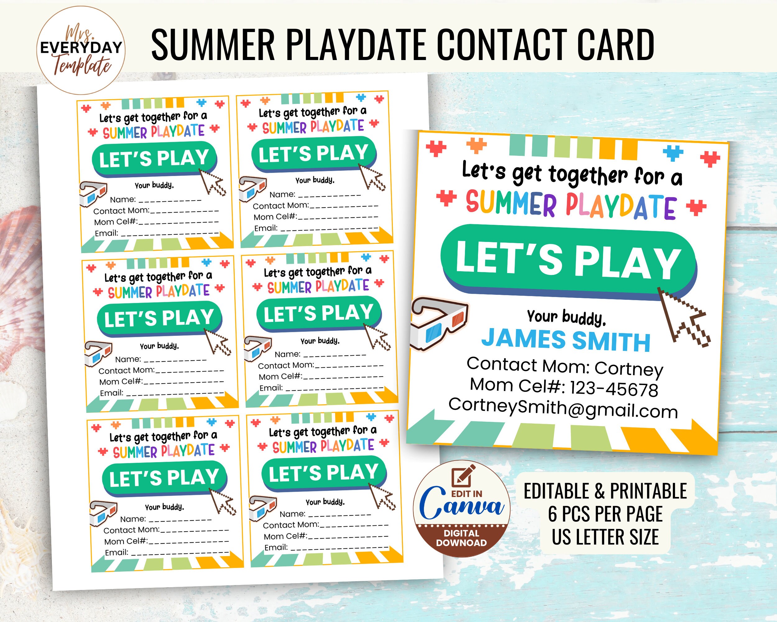 Editable Playdate Contact Card for Kids, Playdate Cards Template Keep ...