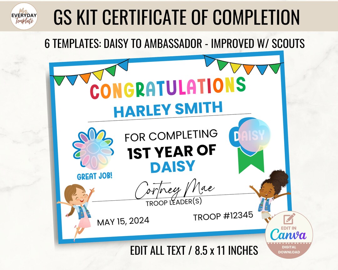 Editable Girl Scout Certificate of Completion From Daisy to Ambassador ...