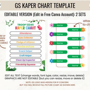 Editable Girl Scout Kaper Chart Template With Name Label, Girl Scout ...