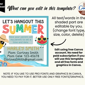 Editable Playdate Cards Template, Custom Playdate Contact Card for Kids ...