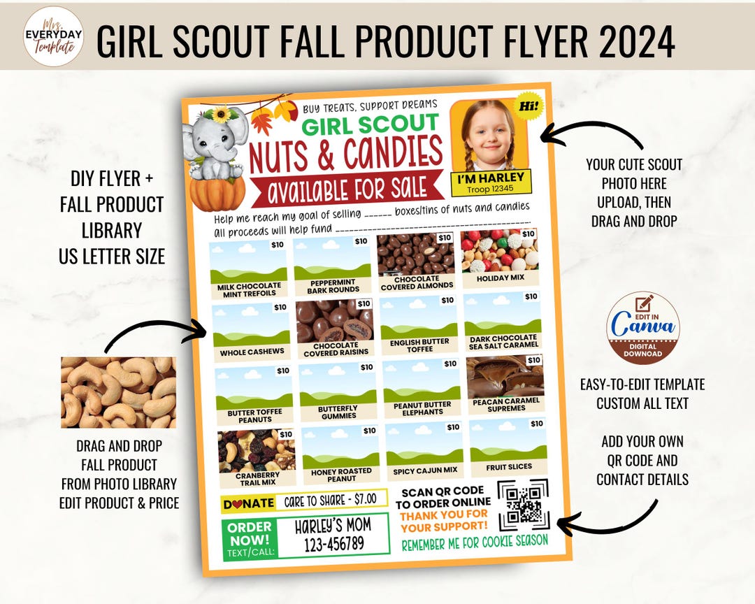 Editable Girl Scout Fall Product Flyer 2024 With Picture and QR Code, Fall Treat Sales Flyer ...