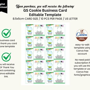 Scout Cookie Business Card Editable Cookie Sale Contact Card With QR ...