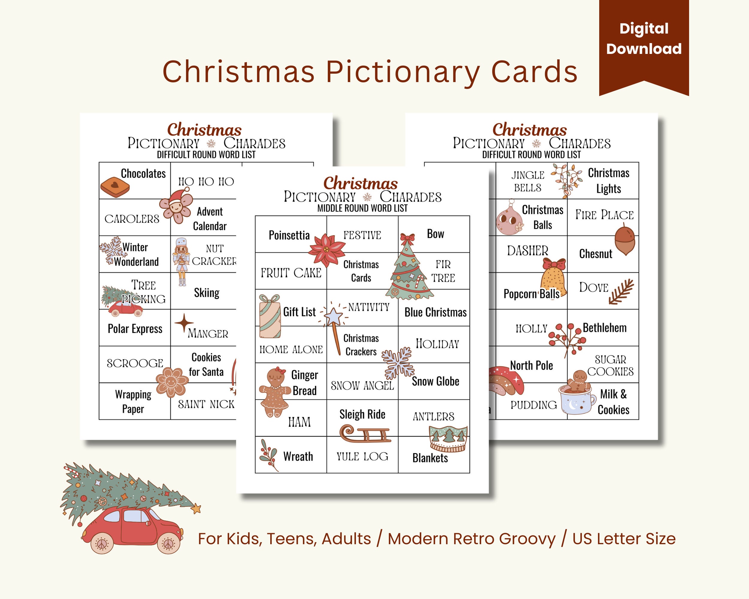 Christmas Pictionary Cards, Christmas Pictionary Songs Charades Cards ...