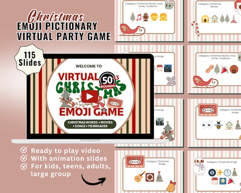 Christmas Emoji Pictionary Virtual Games for Adults Kids Large Groups ...