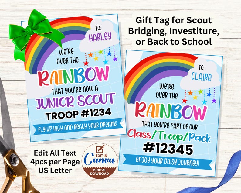 Editable Welcome Scout Gift Tag for Bridging Ceremony Investiture Back ...