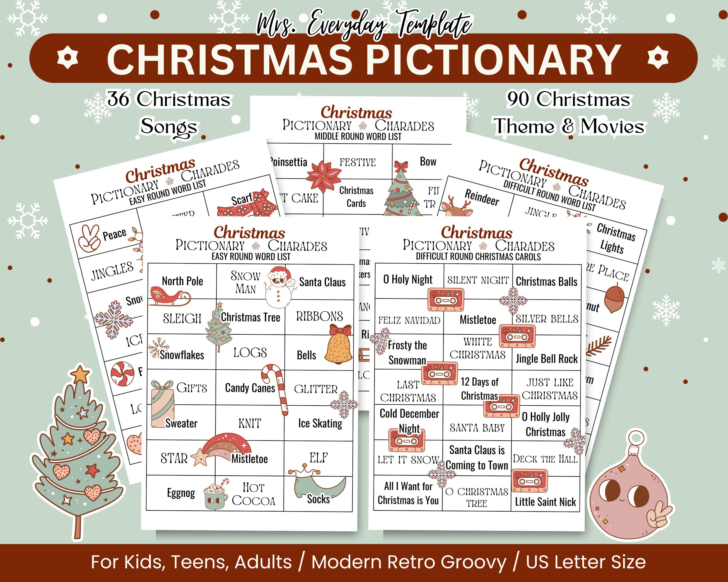 Christmas Pictionary Cards, Christmas Pictionary Songs Charades Cards ...
