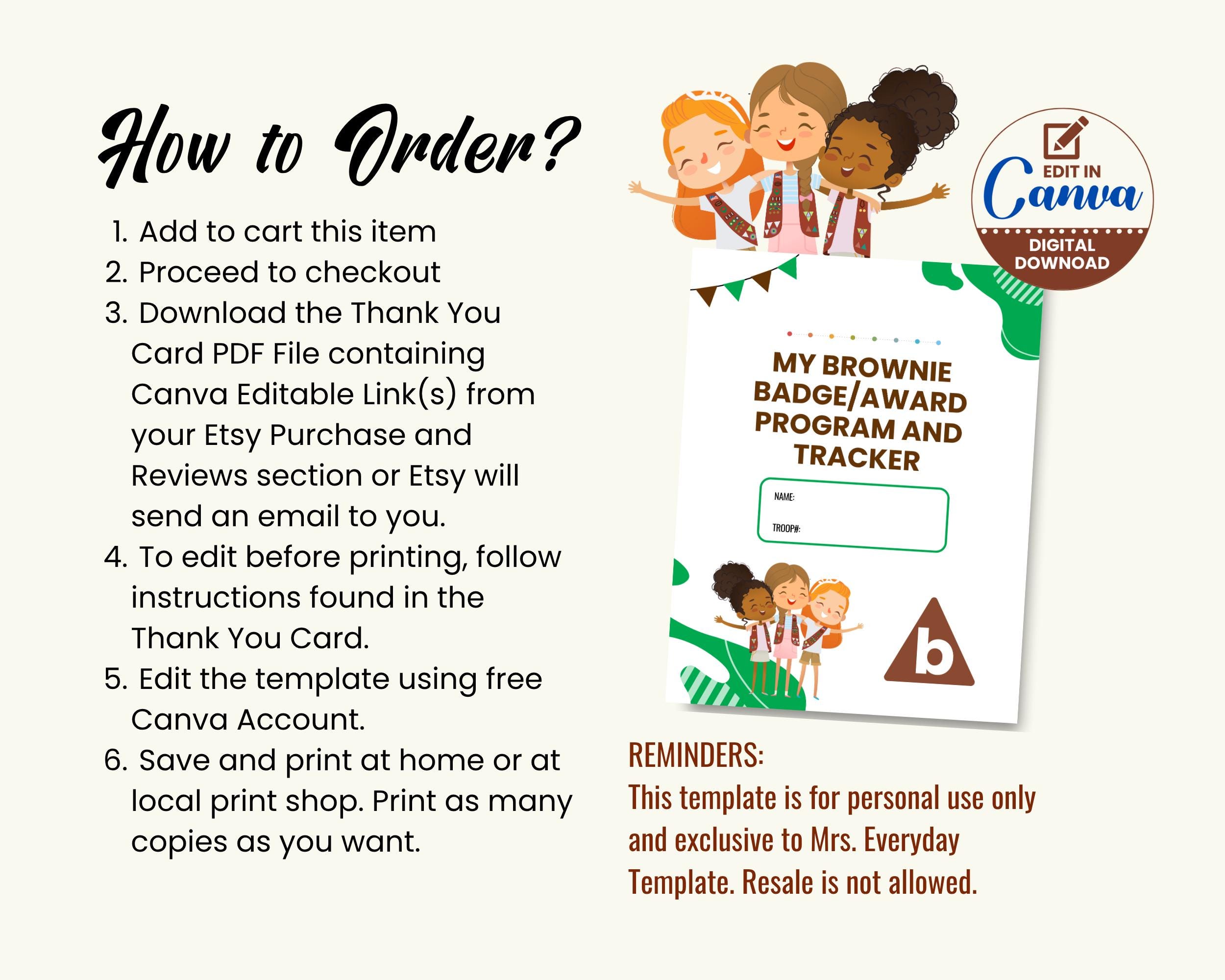 Personalize Brownie Scout Badge Tracker Editable Scout Badge Checklist ...