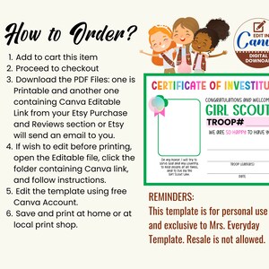 Editable Girl Scout Certificate of Investiture W/ Photo, Girl Scout ...