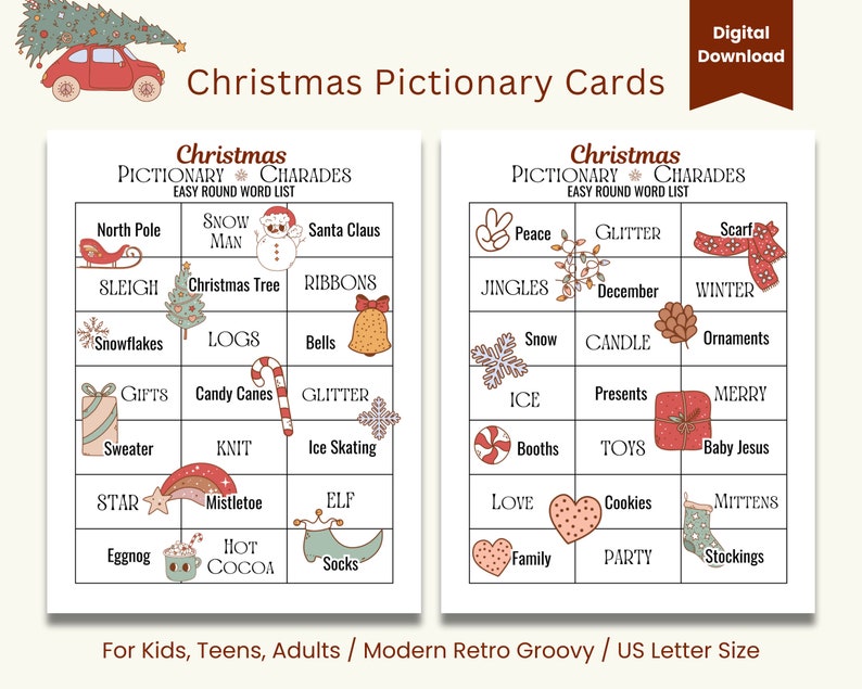 Christmas Pictionary Cards, Christmas Pictionary Songs Charades Cards ...