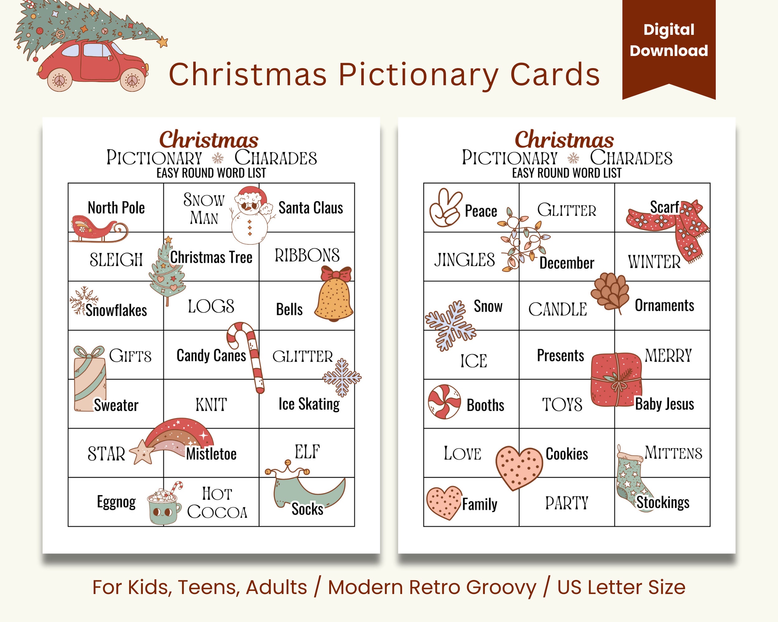 Christmas Pictionary Cards, Christmas Pictionary Songs Charades Cards ...
