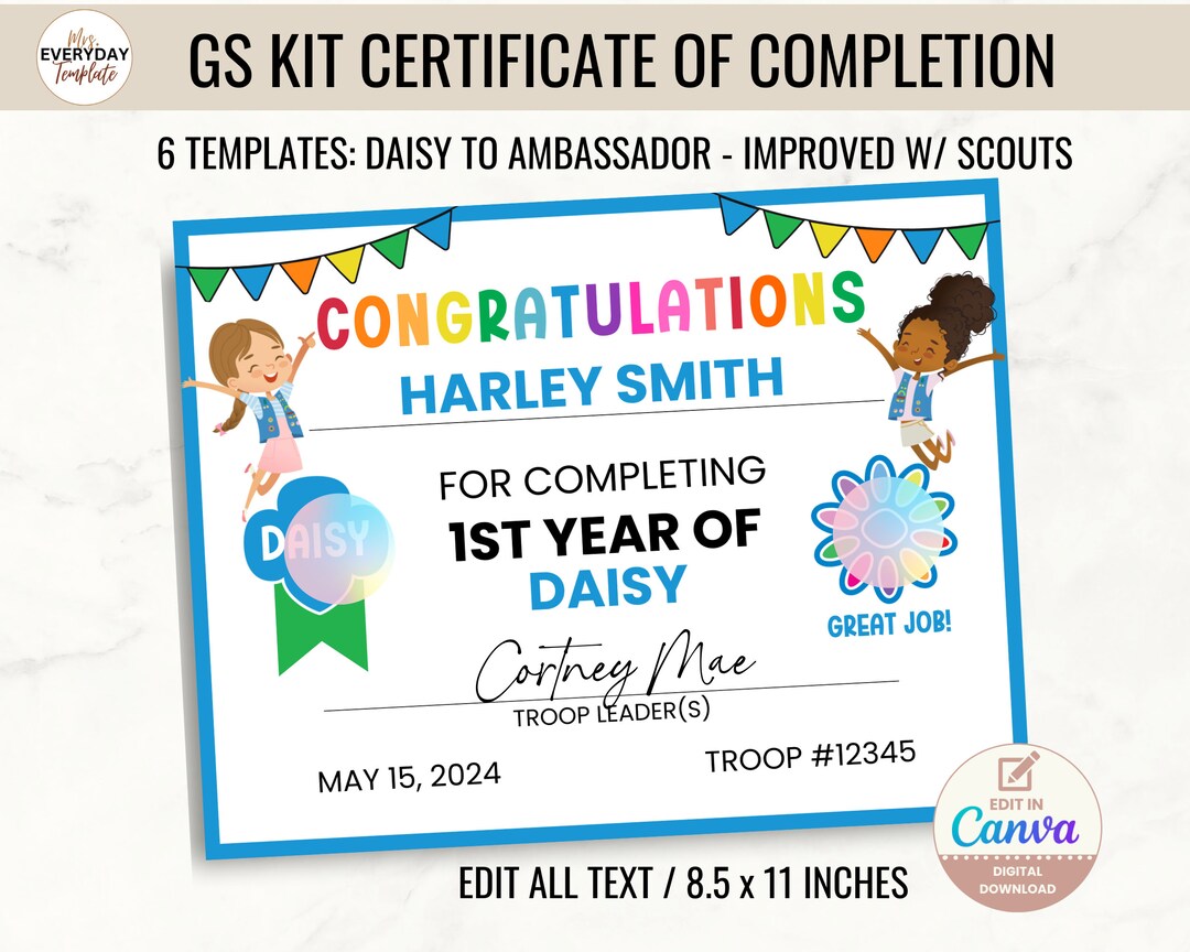 Editable Girl Scout Certificate of Completion From Daisy to Ambassador ...