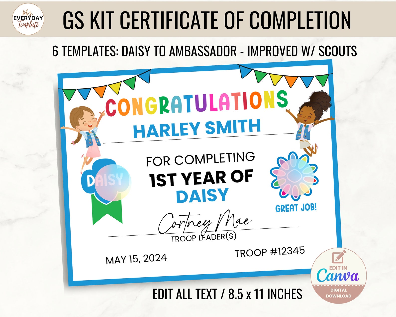 Editable Girl Scout Certificate of Completion From Daisy to Ambassador ...