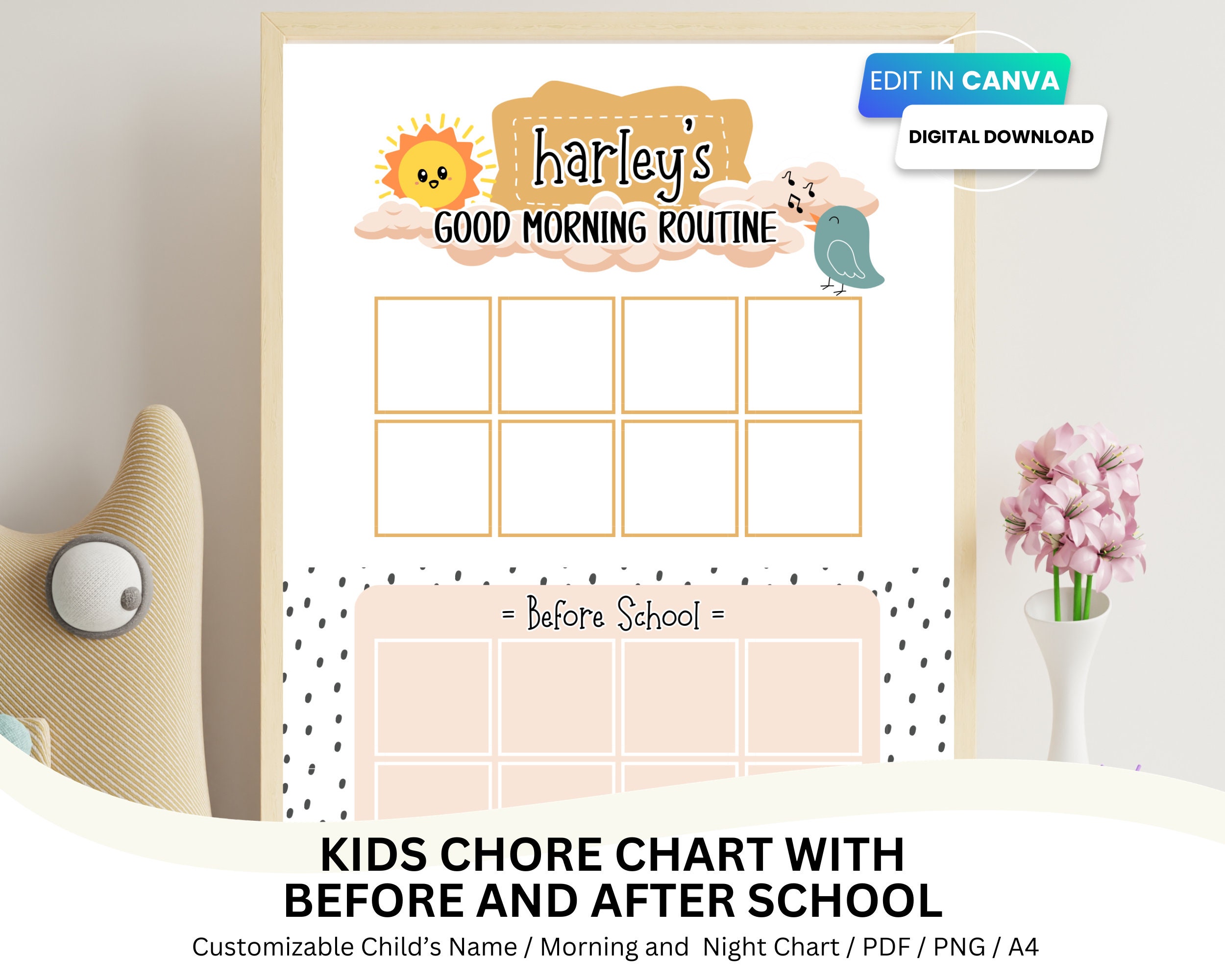 Kids Chore Chart Printable Editable Before and After School - Etsy