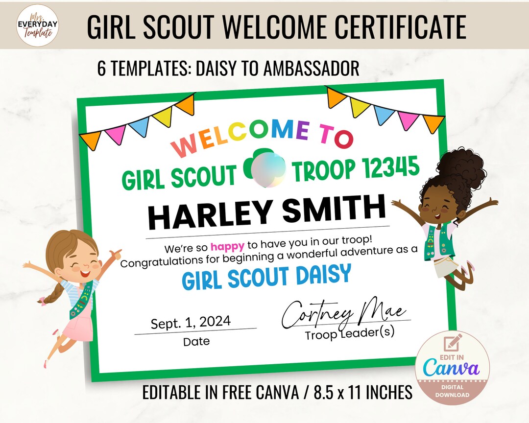 Editable Girl Scout Welcome Certificate Daisy to Ambassador, Welcome to ...