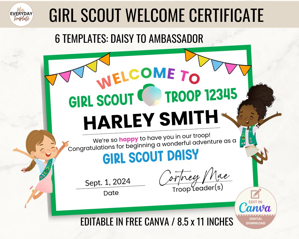 Editable Girl Scout Welcome Certificate Daisy to Ambassador, Welcome to ...
