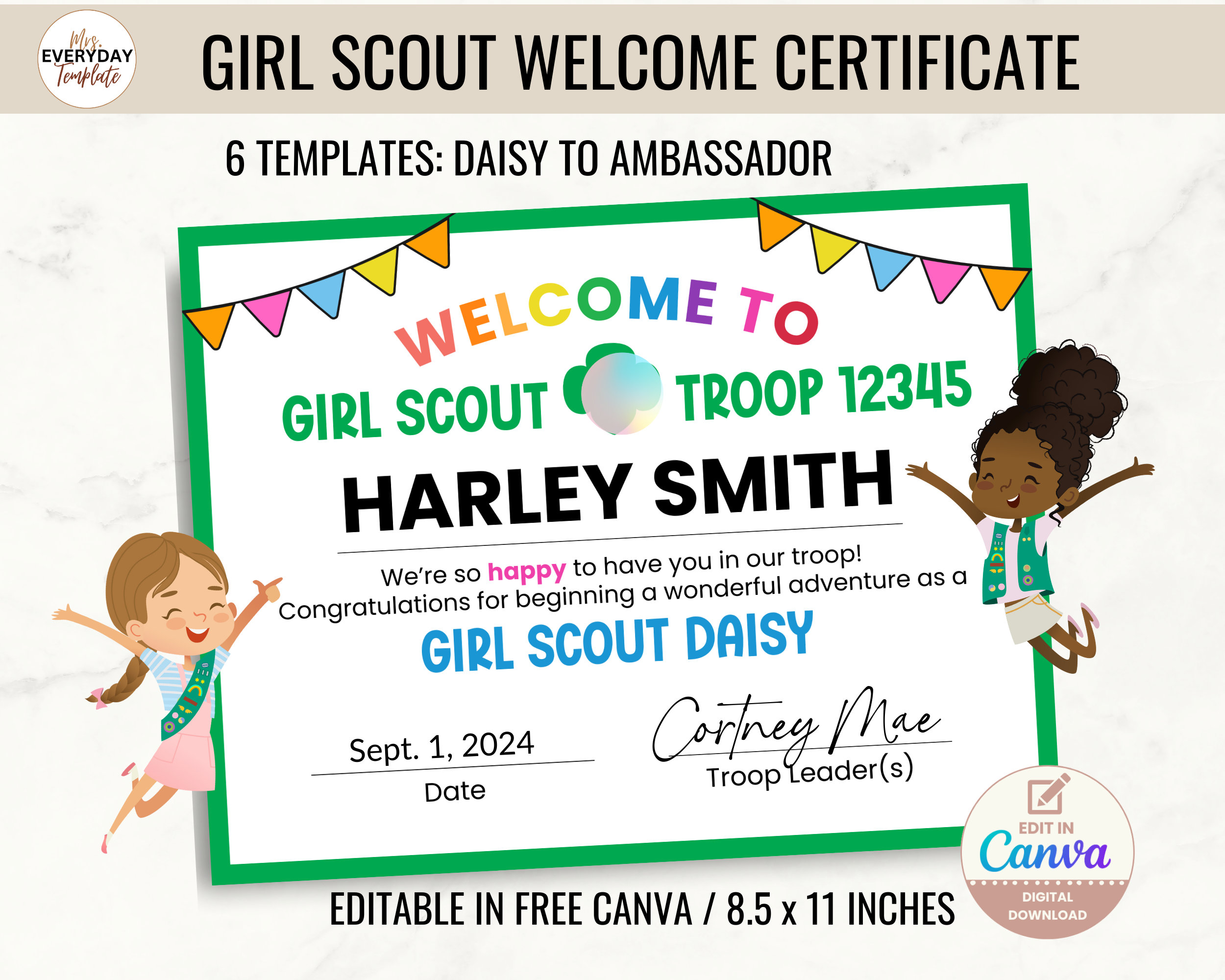 Editable Girl Scout Welcome Certificate Daisy to Ambassador, Welcome to ...