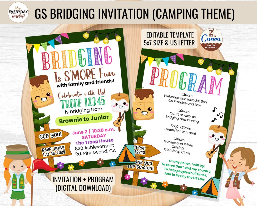 Scout Bridging Ceremony Invites + Party Program Editable Graduation ...