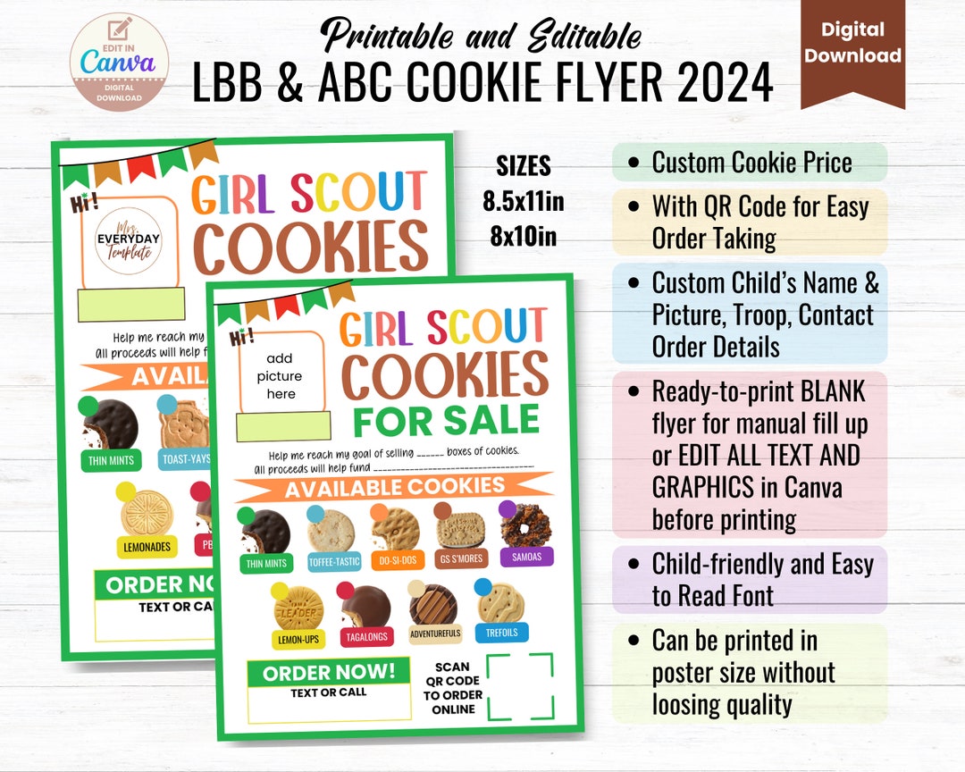 Girls Scout Cookie Verkaufsflyer 2024 für LBB & ABC Keks-Bestellschein ...