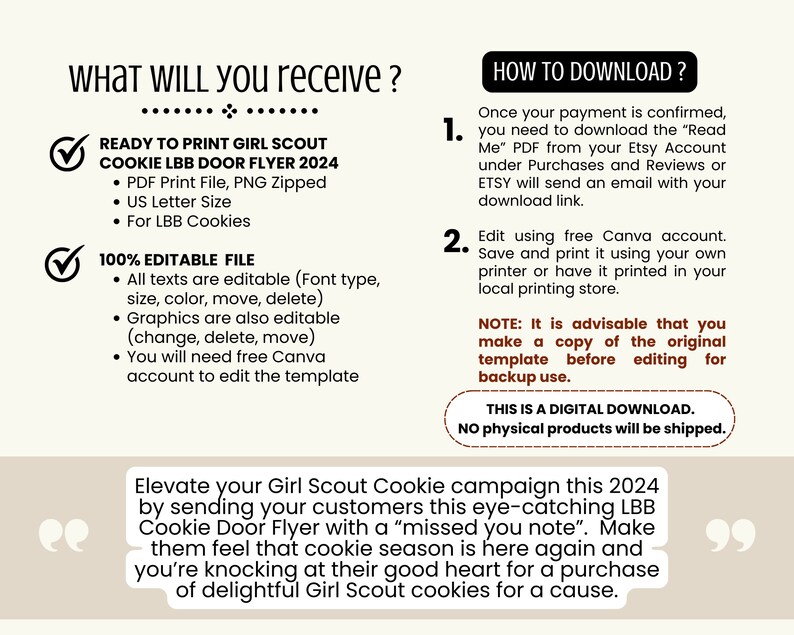 Editable Girl Scout Cookie Door Flyer 2024 for LBB Cookies Order Form ...