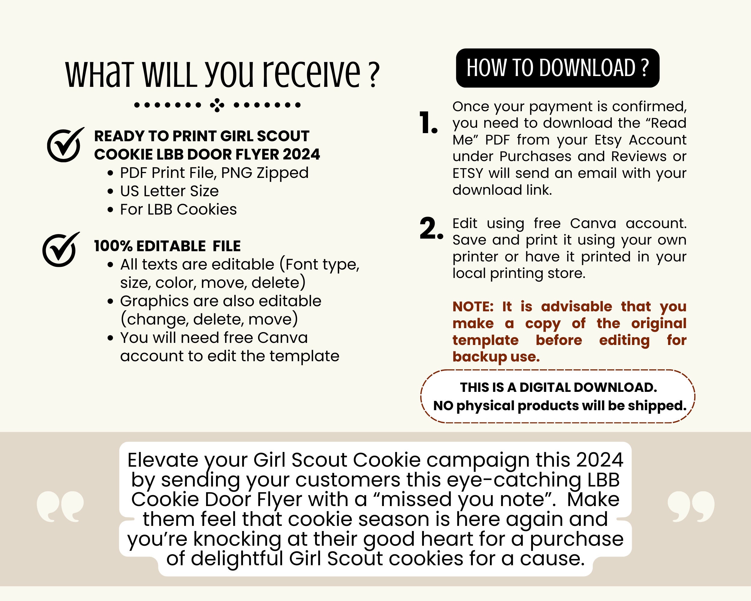 Editable Girl Scout Cookie Door Flyer 2024 for LBB Cookies Order Form ...