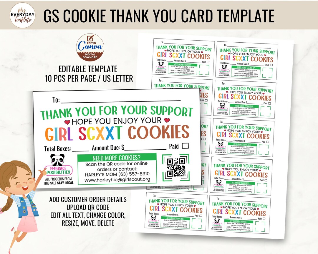 Scout Cookie Thank You Card Editable LBB Cookies Thank You Tag ABC ...