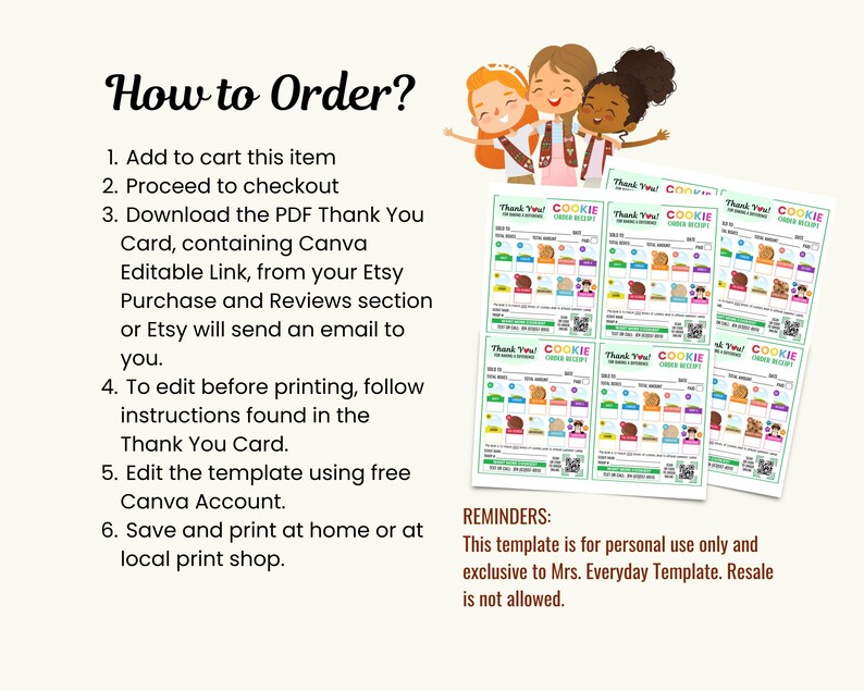 Editable Scout Cookie Receipt 2026 for LBB & ABC Cookie Thank You Gift ...