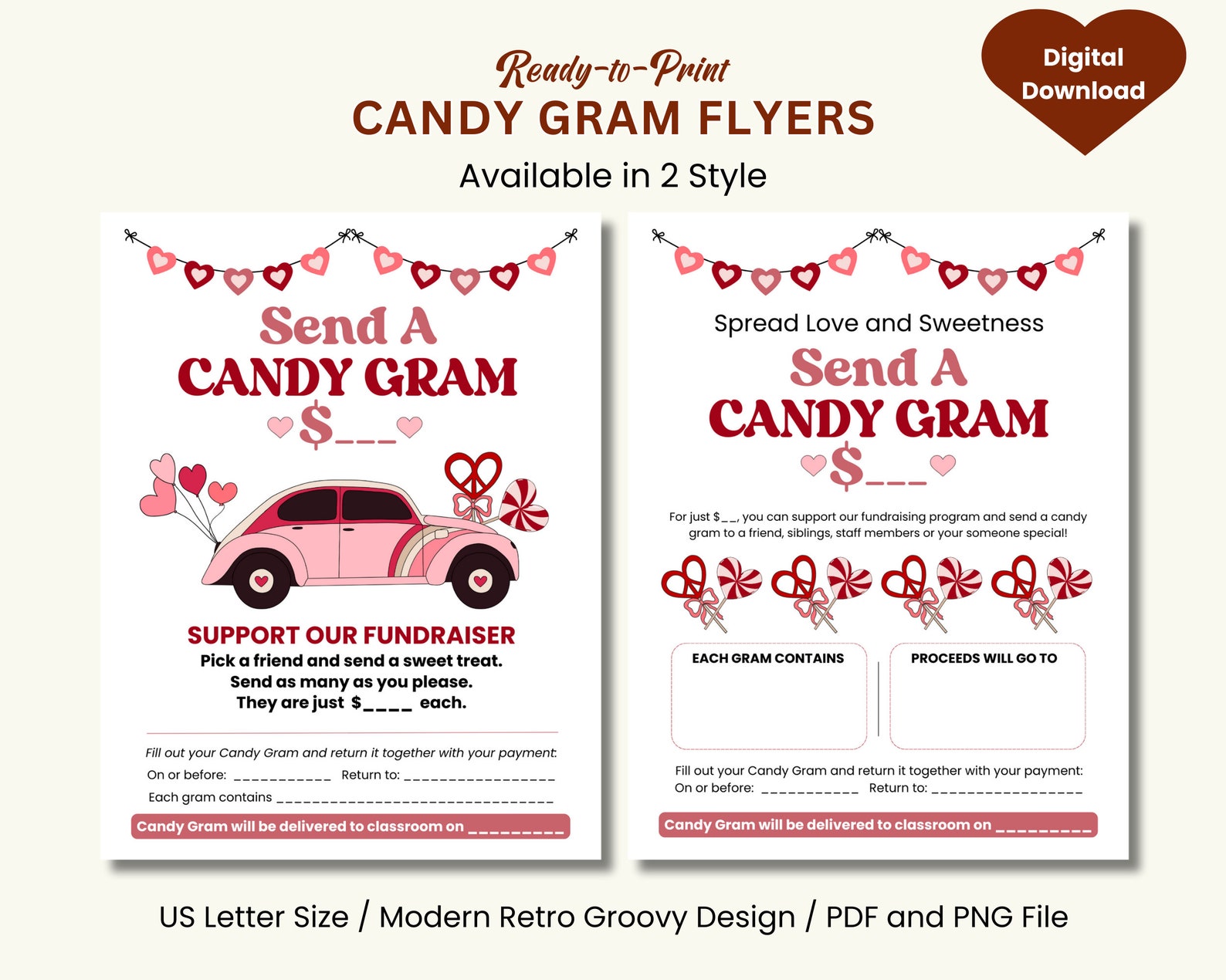 Holiday Candy Cane Gram Printable Valentines Day Candy Gram Fundraiser ...