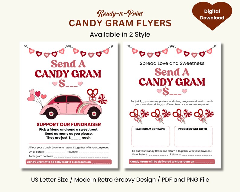 Holiday Candy Cane Gram Printable Valentines Day Candy Gram Fundraiser ...