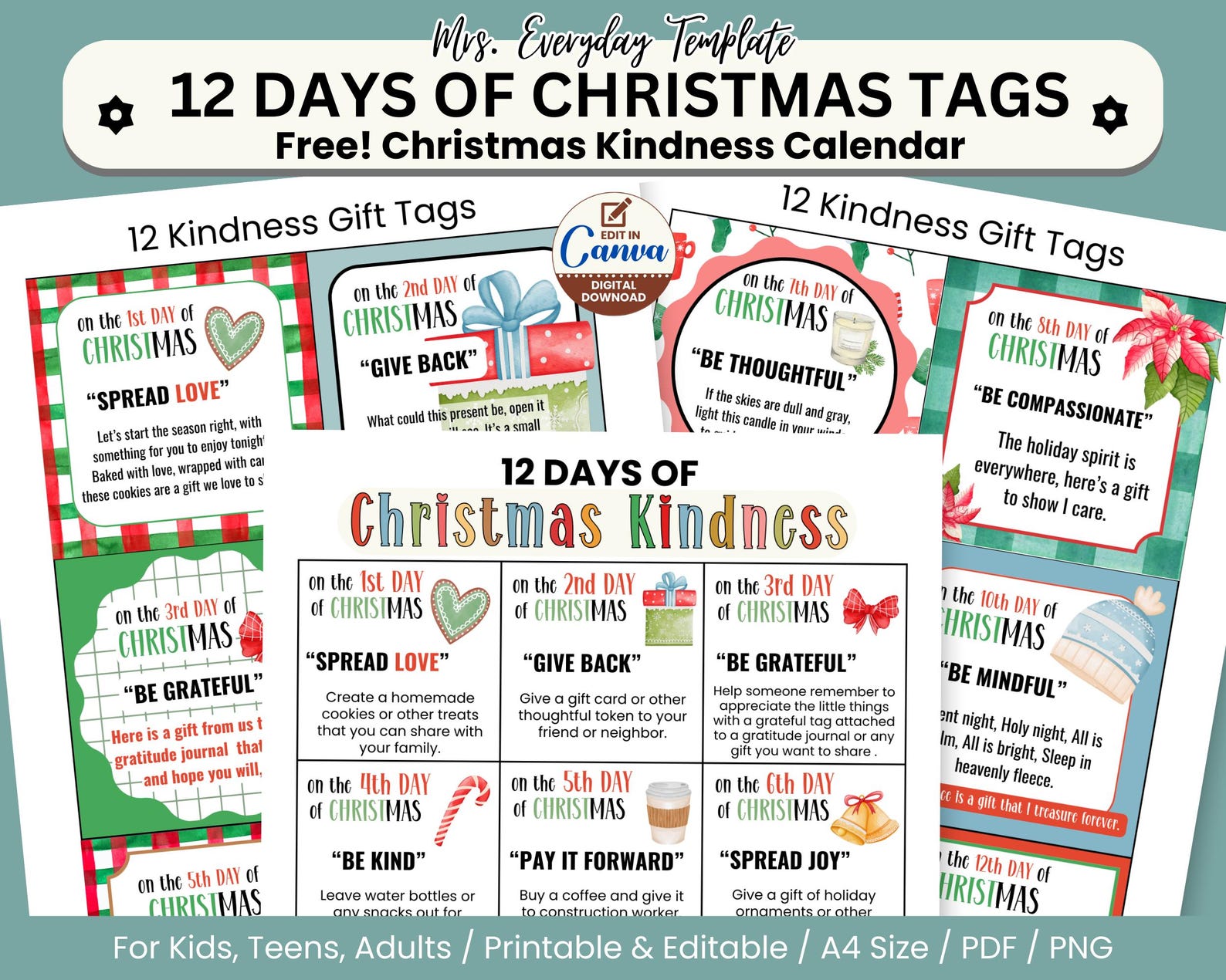 12 Days of Christmas Tags & Kindness Calendar Missionary Christmas ...