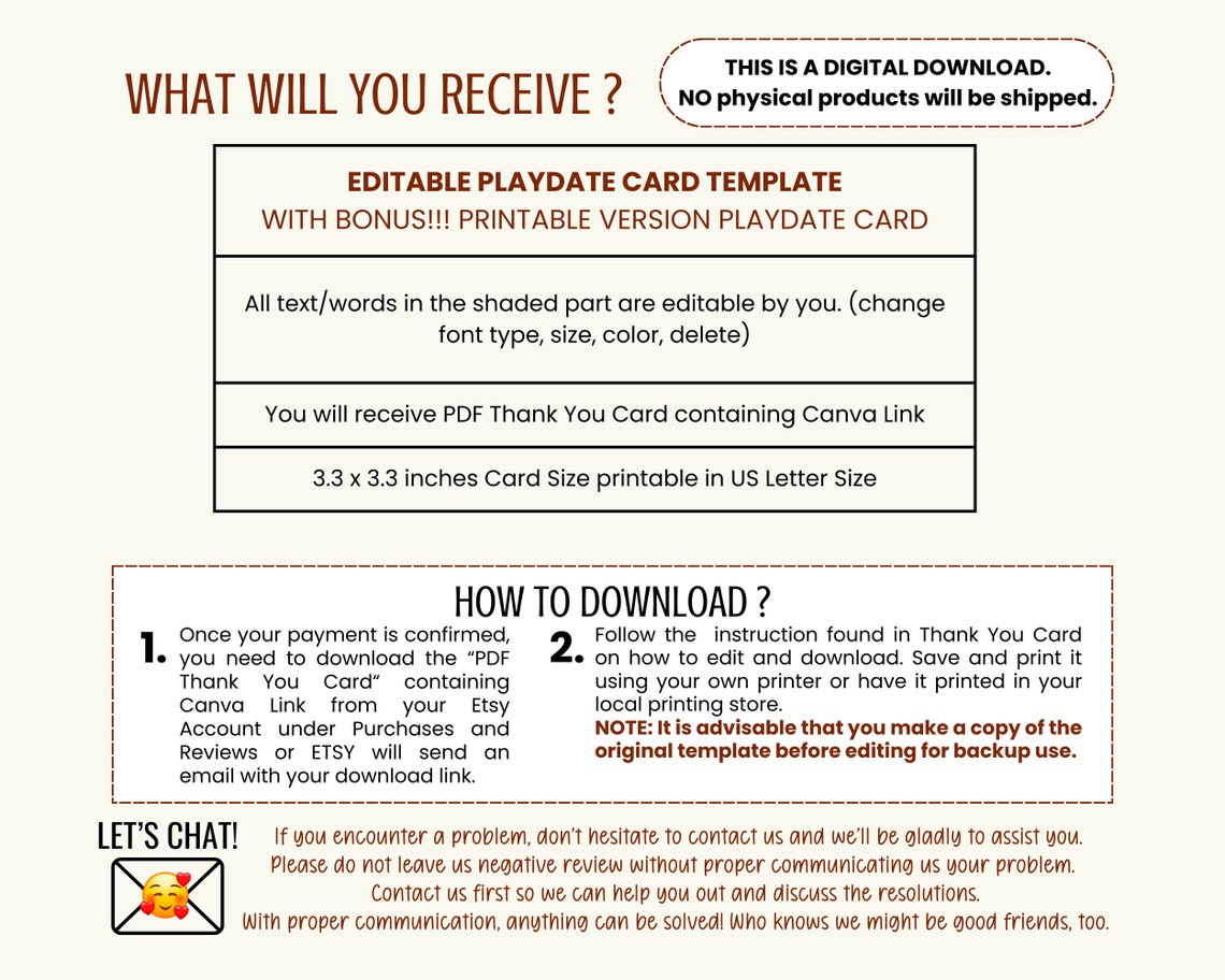 Editable Playdate Cards Template, Custom Playdate Contact Card for Kids ...