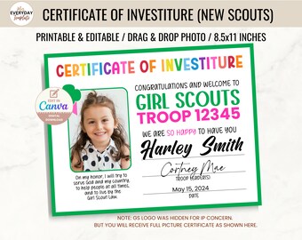 Junior Girl Scout Investiture/rededication Certificate Printable - Etsy