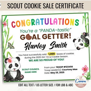 Editable Scout Cookie Sale Certificate Year End Bridging Ceremony ...
