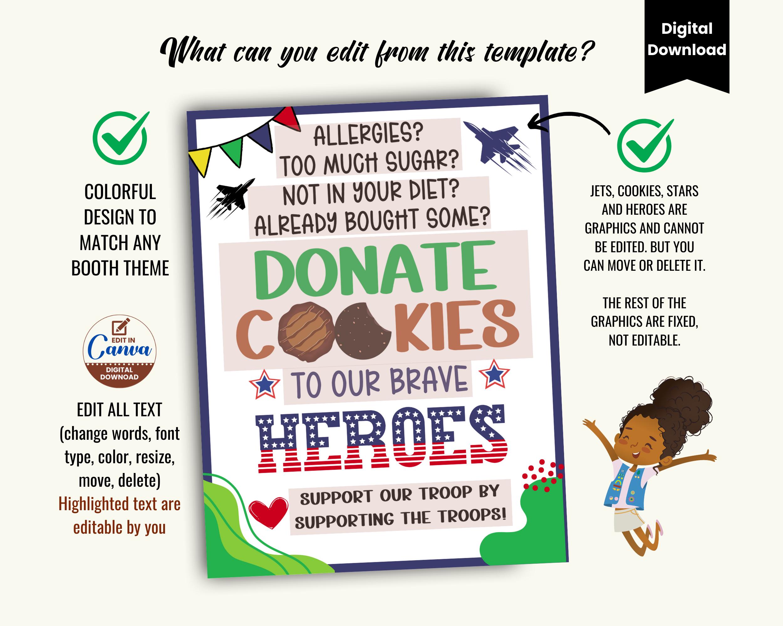 Editable Scout Cookies Donation Poster Printable Cookie Booth Sign ...
