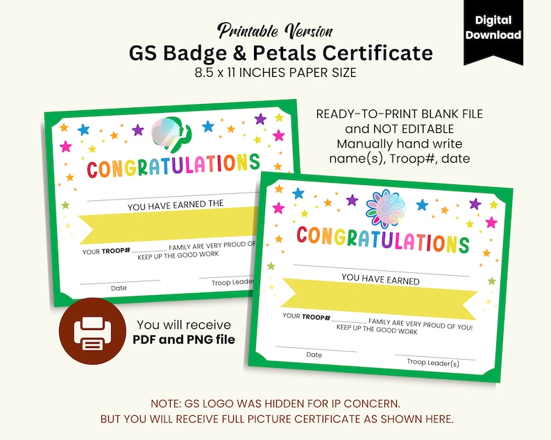 Editable Girl Scout Award Certificate Badge and Daisy Petal Achievement ...