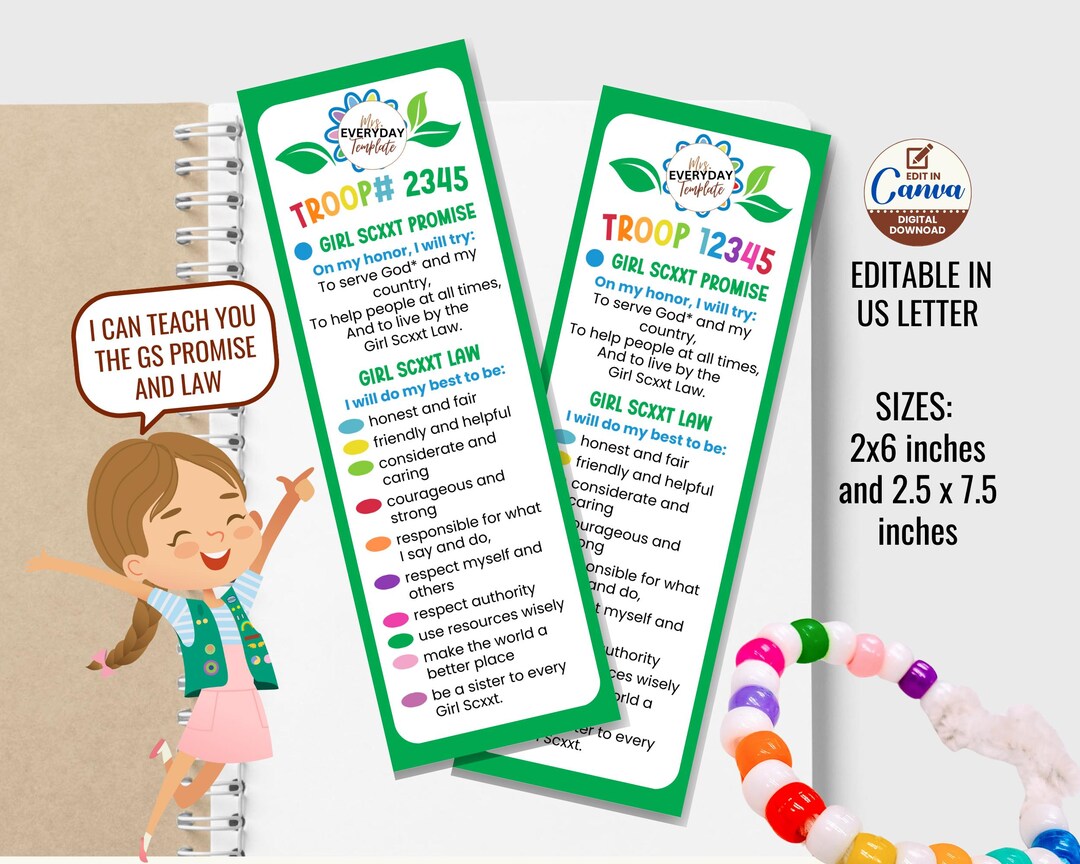 Editable Scout Promise and Law Bookmark Custom Gift for Scout Bridging ...