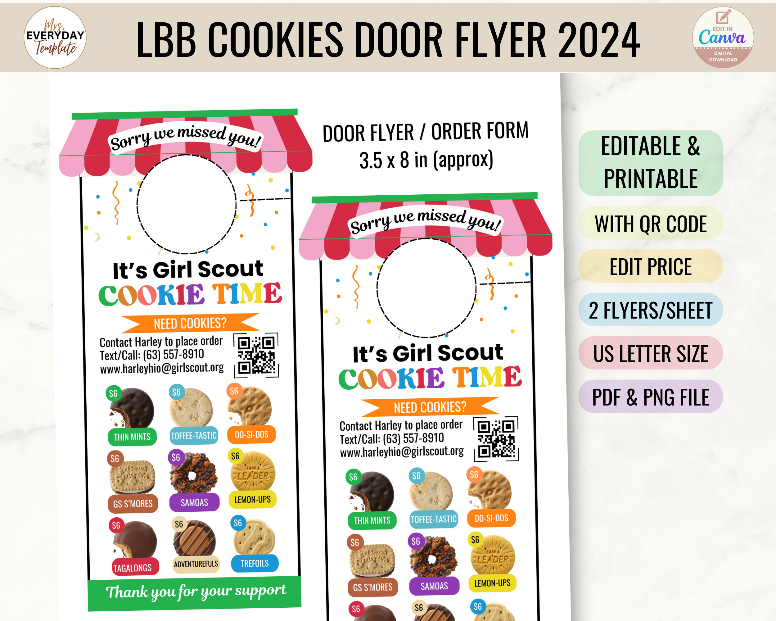 Editable Girl Scout Cookie Door Flyer 2024 for LBB Cookies Order Form ...