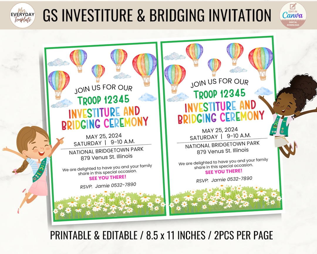 Plantilla editable de invitación de transición y investidura de Girl ...