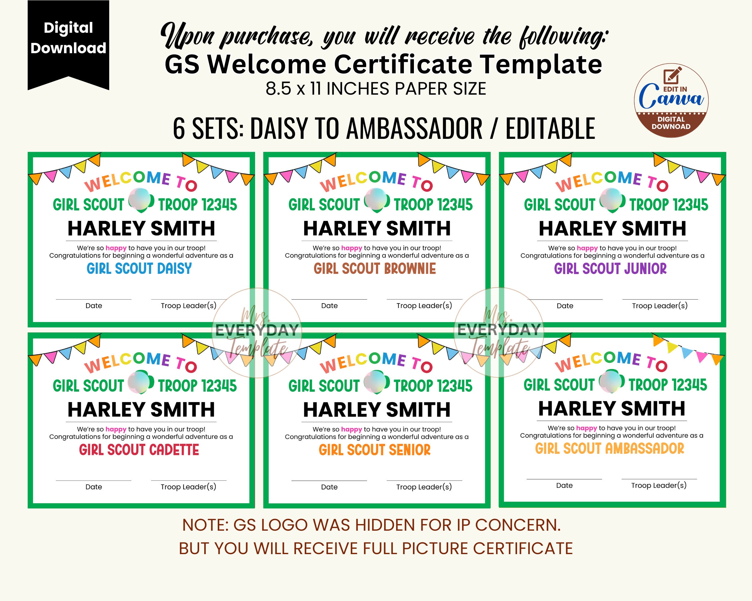 Editable Girl Scout Welcome Certificate Daisy to Ambassador, Welcome to ...