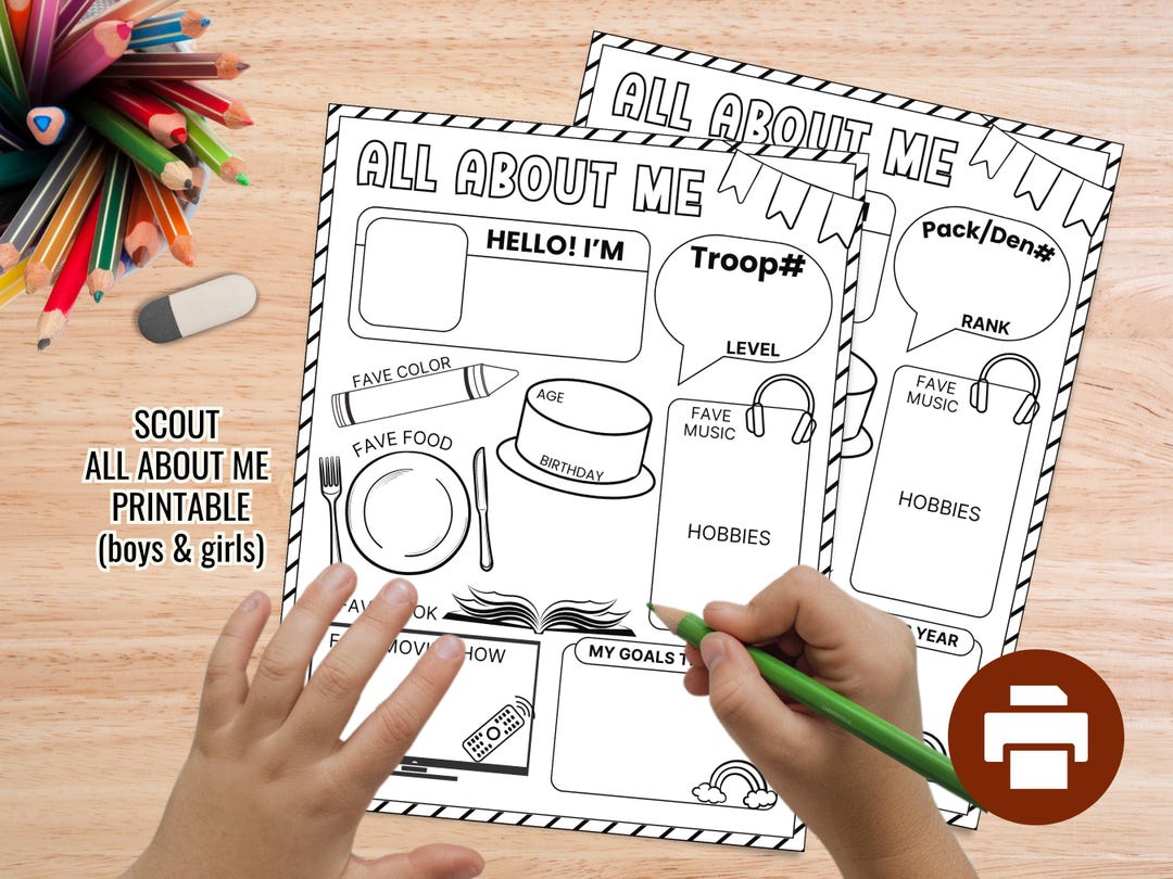All About Me Scout Coloring Pages for Girls Cubs Welcome Scout Activity ...