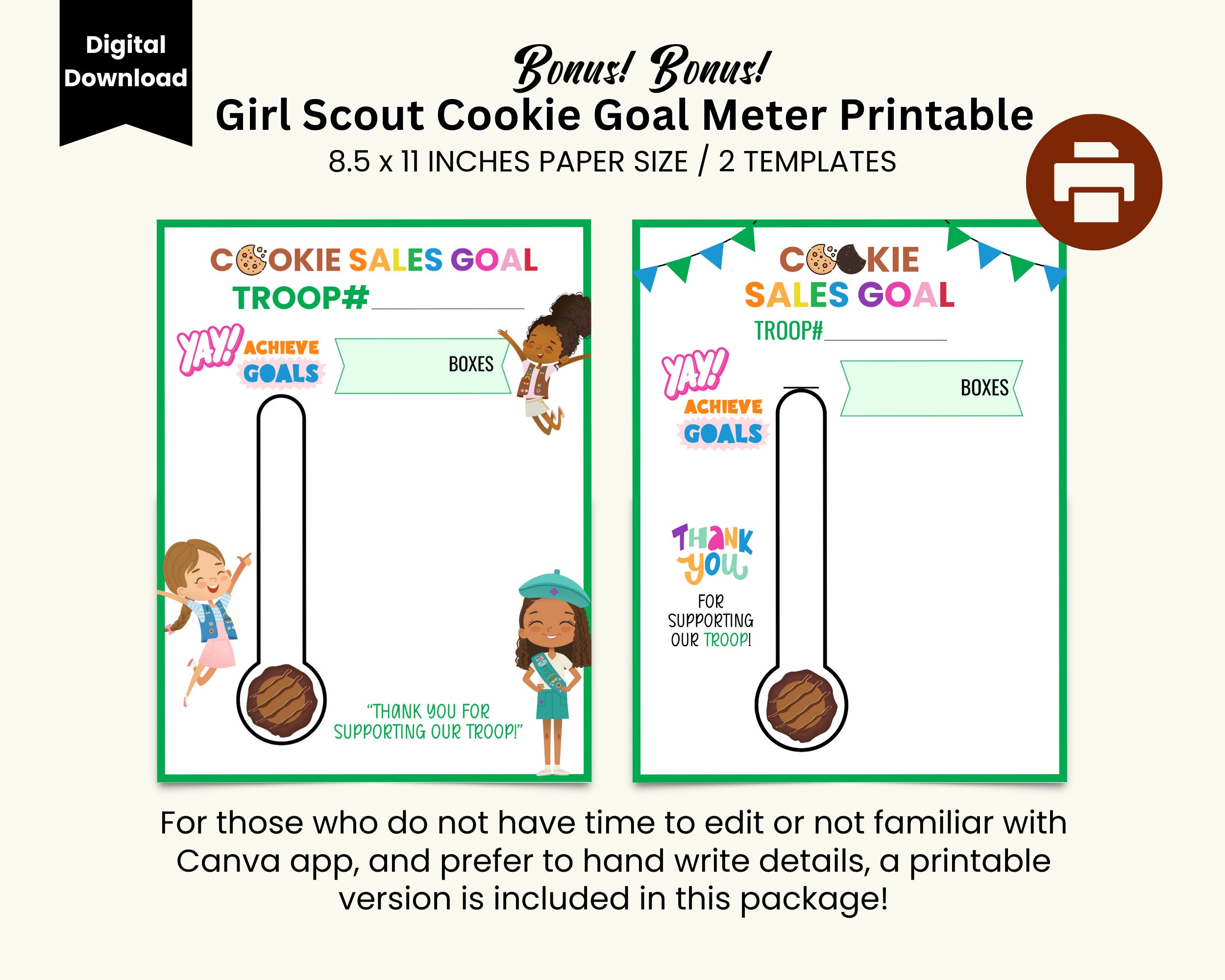 Editable Girl Scout Cookie Sales Goal Chart Cookie Booth Display Sign ...