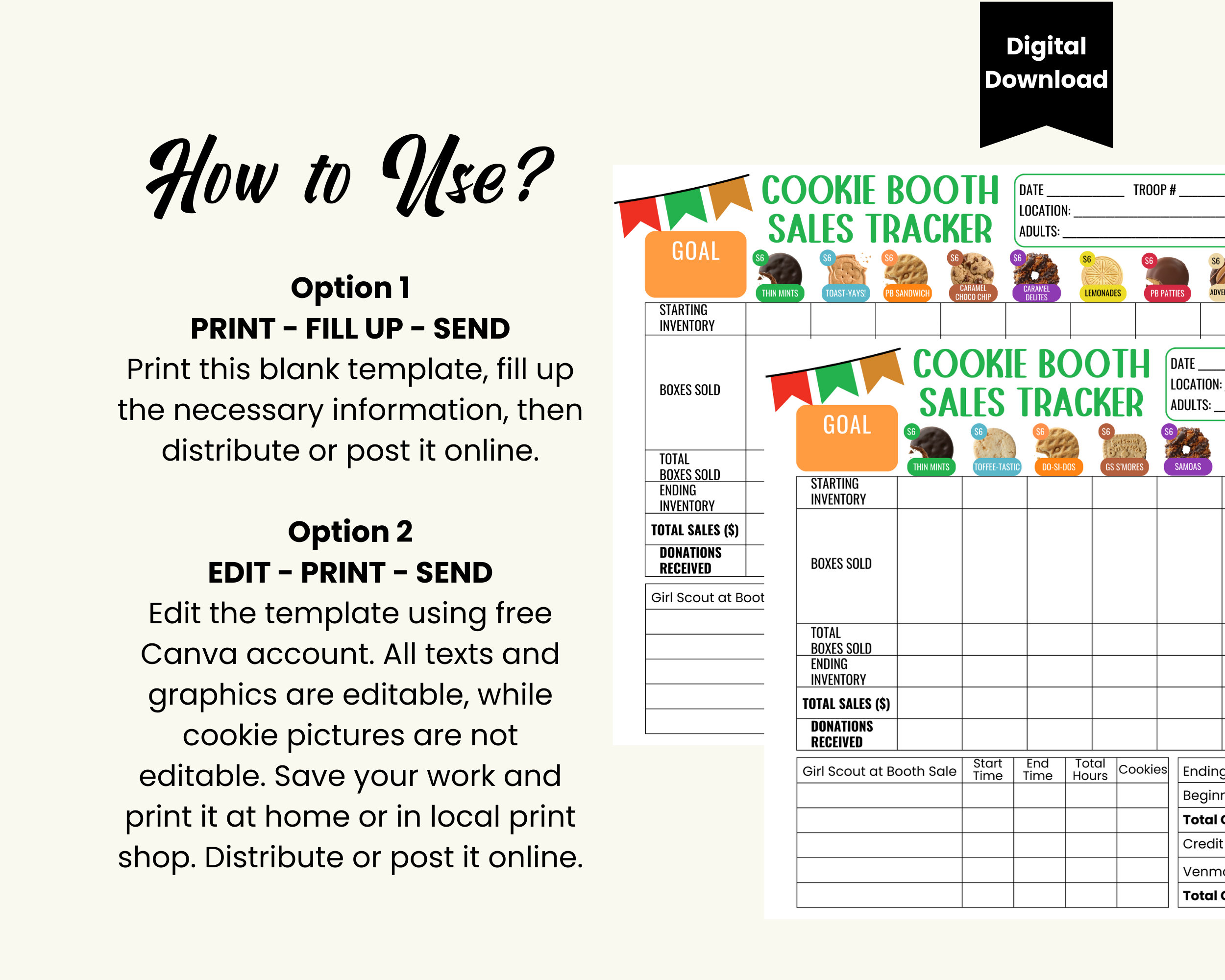 Editable Girl Scout Cookie Booth Sales Tracker 2024 for LBB & ABC ...