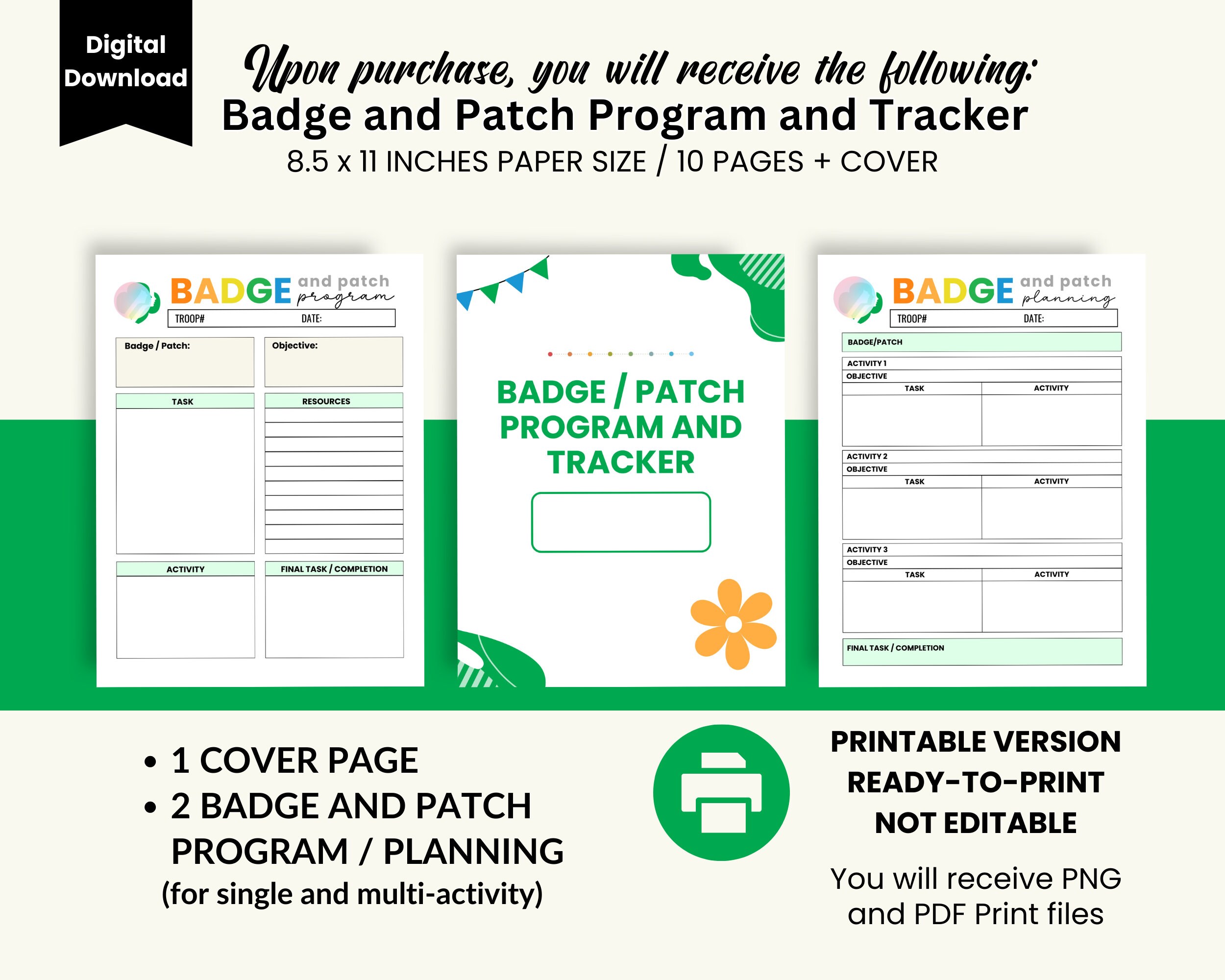 Girl Scout Planner Badge and Patch Tracker Daisy to Ambassador, Scout ...