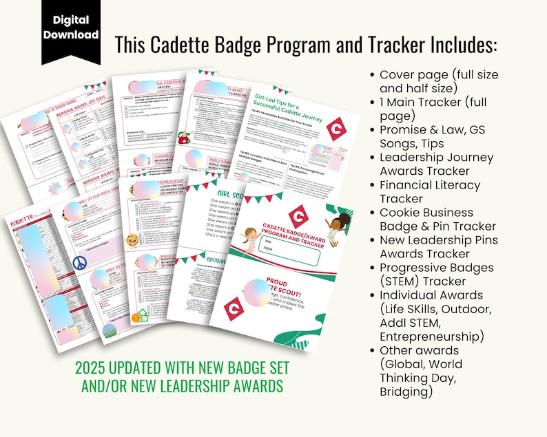Personalize Cadette Scout Badge Tracker Editable Awards Checklist ...