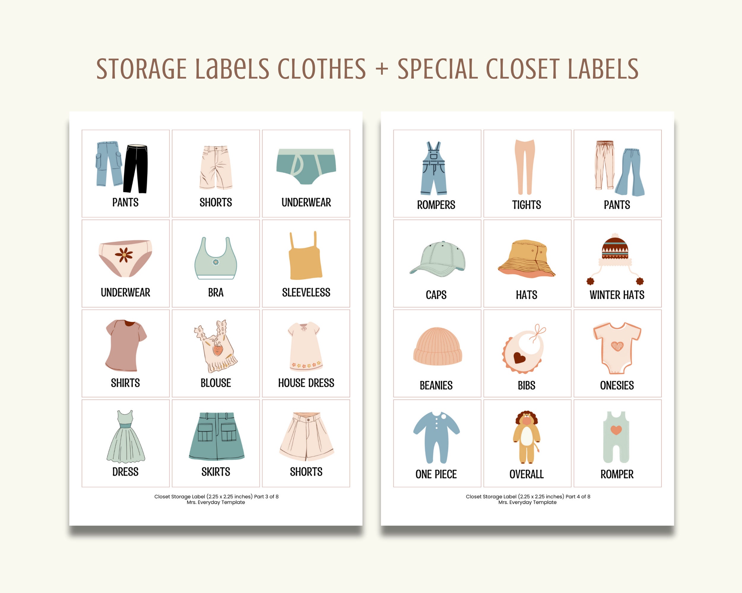 Editable Kids Clothes Storage Labels With Pictures (digital Download ...