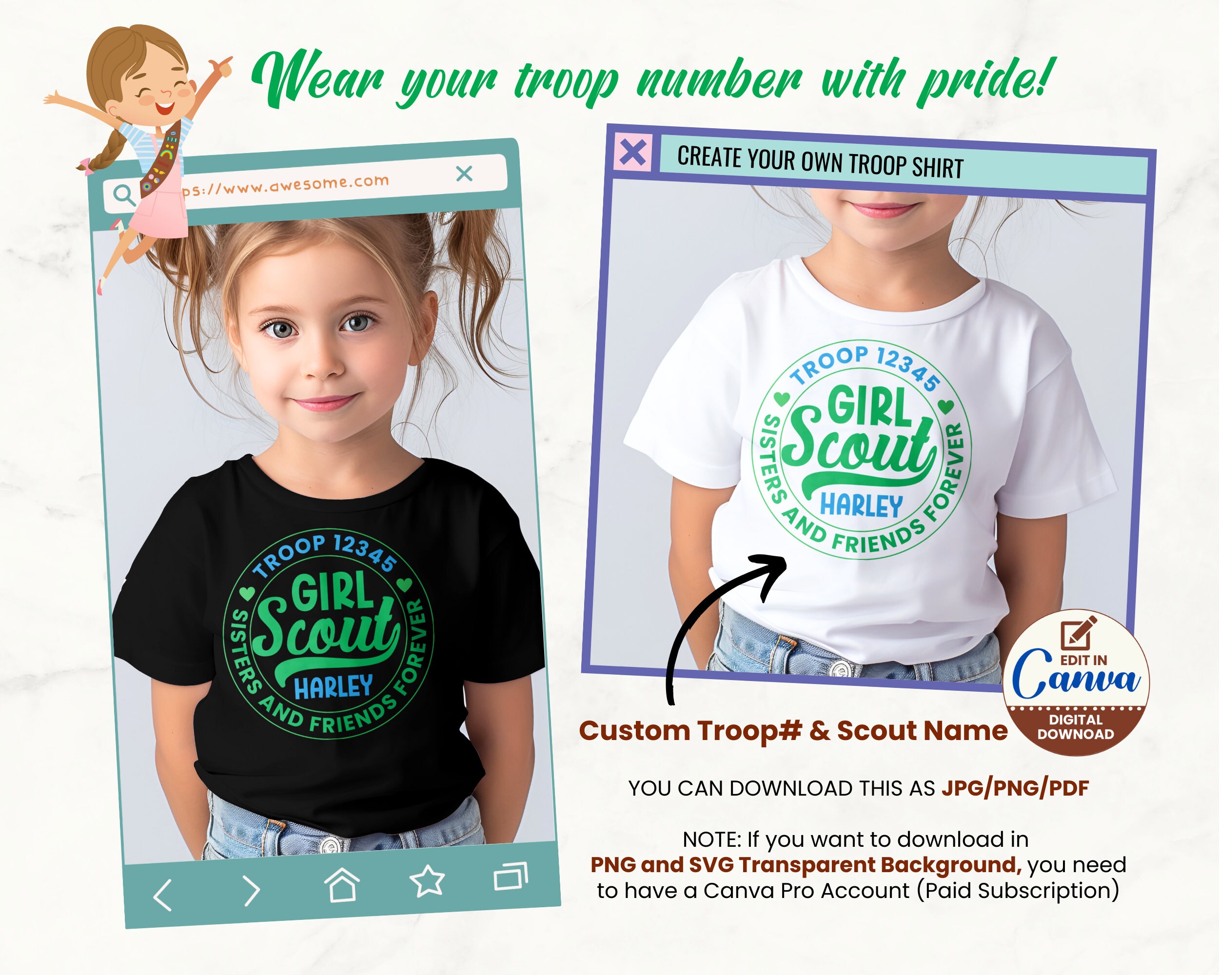 Personalized Girl Scout SVG PNG JPG Custom Girl Scout Troop Shirt ...
