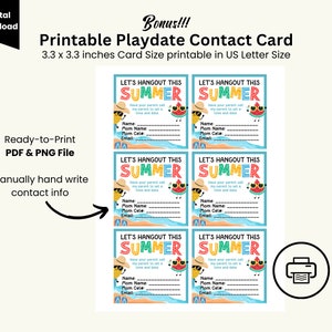 Editable Playdate Cards Template, Custom Playdate Contact Card for Kids, Keep in Touch Cards ...