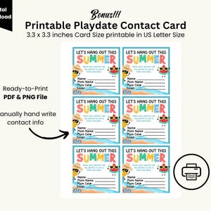 Editable Playdate Cards Template, Custom Playdate Contact Card for Kids ...