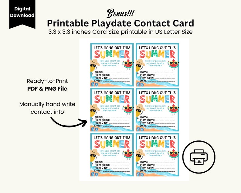 Editable Playdate Cards Template, Custom Playdate Contact Card for Kids ...