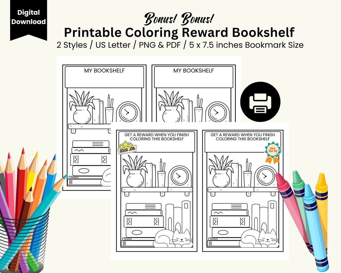 12 Month Reading Log Bookmark Printable Bookshelf Bookmark for Kids ...