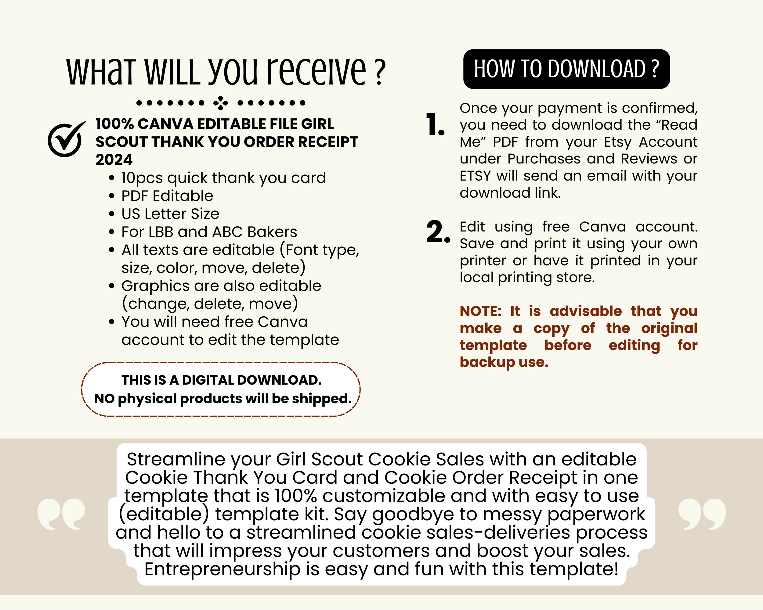 Girl Scout Cookie Quick Thank You Note Card 2024 W/ Cookie Order ...